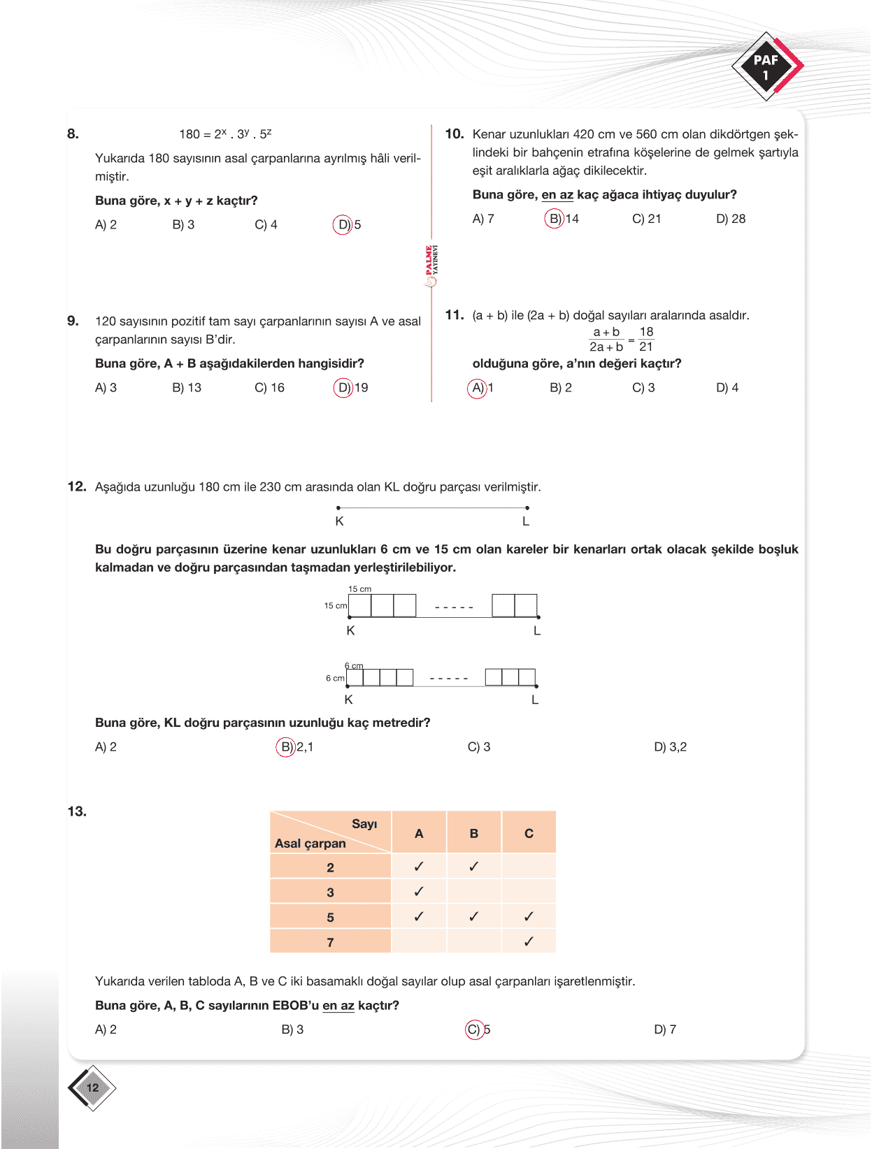 8. SINIF MATEMATİK PAF | Palme Yayın Grubu