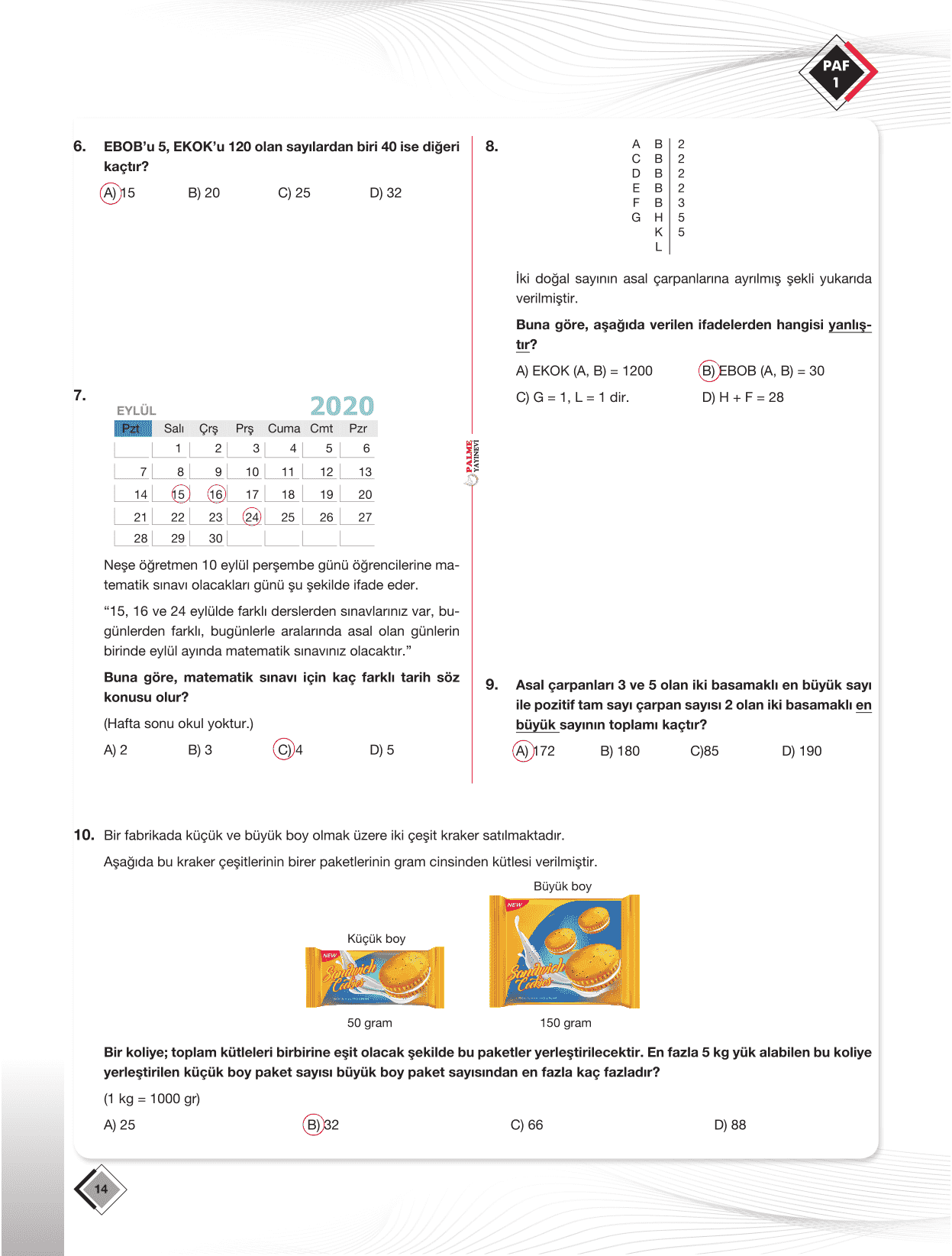 8. SINIF MATEMATİK PAF | Palme Yayın Grubu